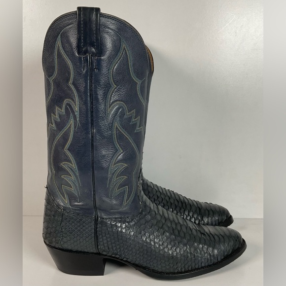 Nocona | Shoes | Vintage Nocona Dark Blue Python Snakeskin Cowboy Boots ...